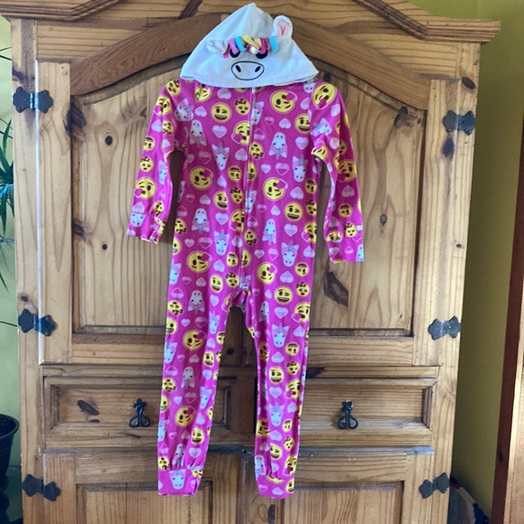 Emoji | Pajamas | Girls Emoji Pink Hooded Piece Happy Face Unicorn ...